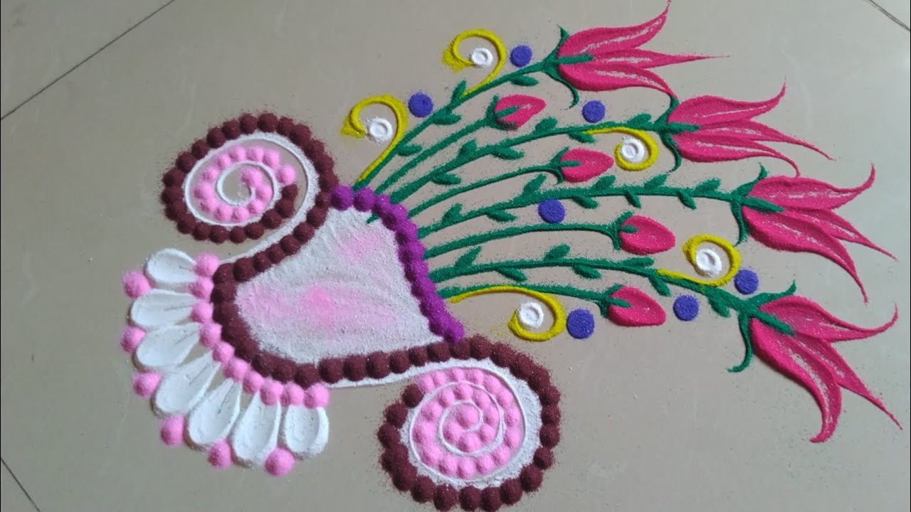 सुंदर फ्लॉवर पॉट Beautiful flower pot rangoli design by Jyoti Raut ...