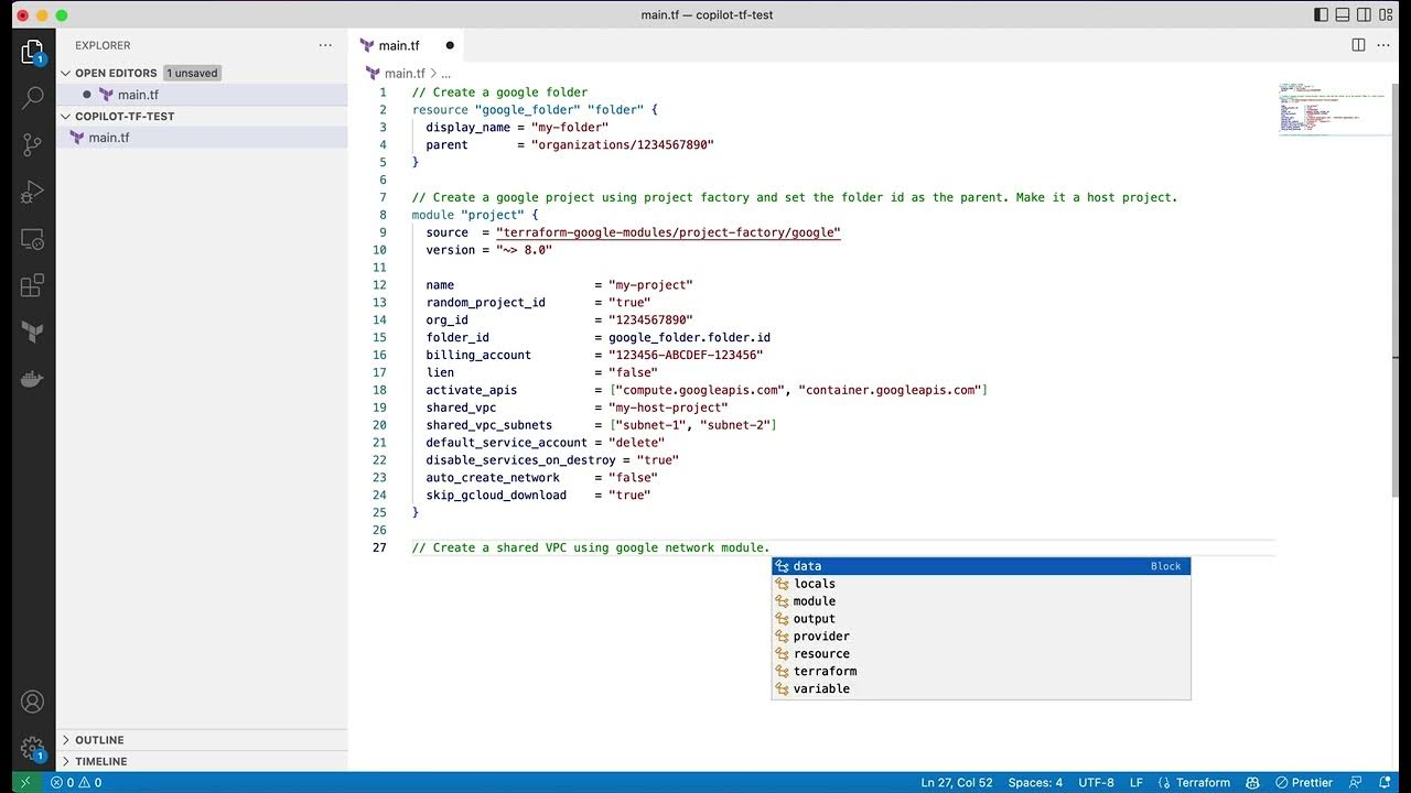 GitHub co-pilot suggesting google terraform modules - YouTube