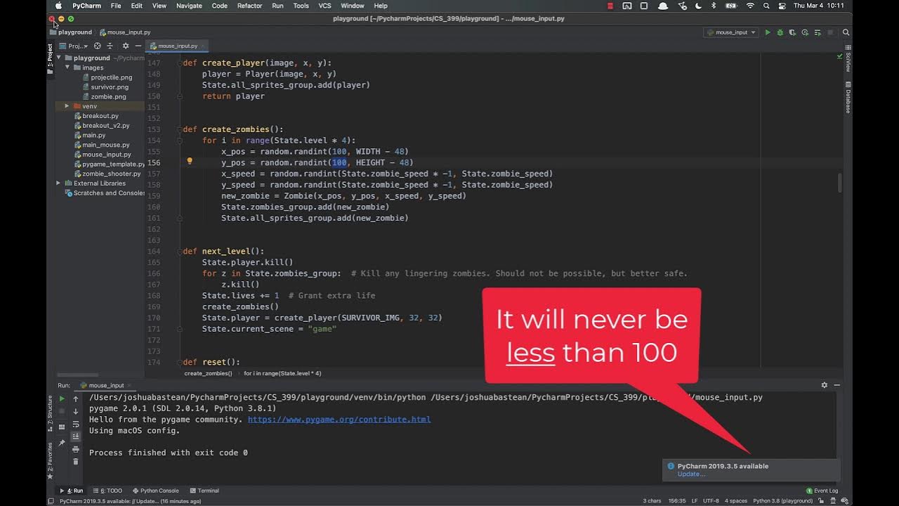 CS-399: PyGame - Atari Shooter with Mouse Input - YouTube