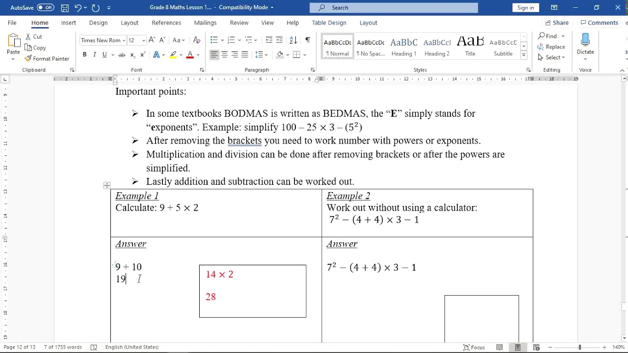 LESSON 11, BODMAS or BEDMAS, GRADE 8 MATHEMATICS - YouTube