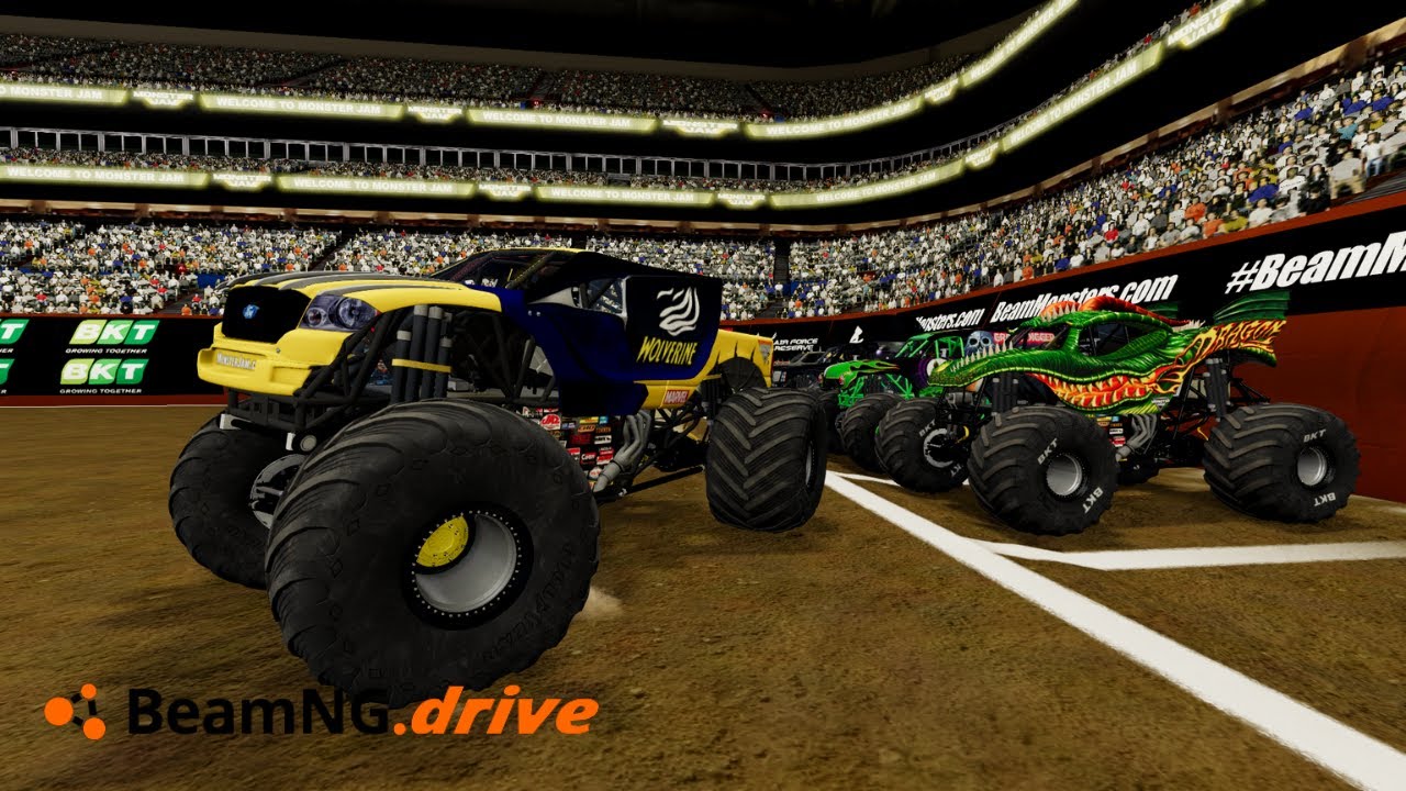 BeamNG.Drive Monster Jam| 12 Truck Freestyle| Beam Monster Stadium # ...