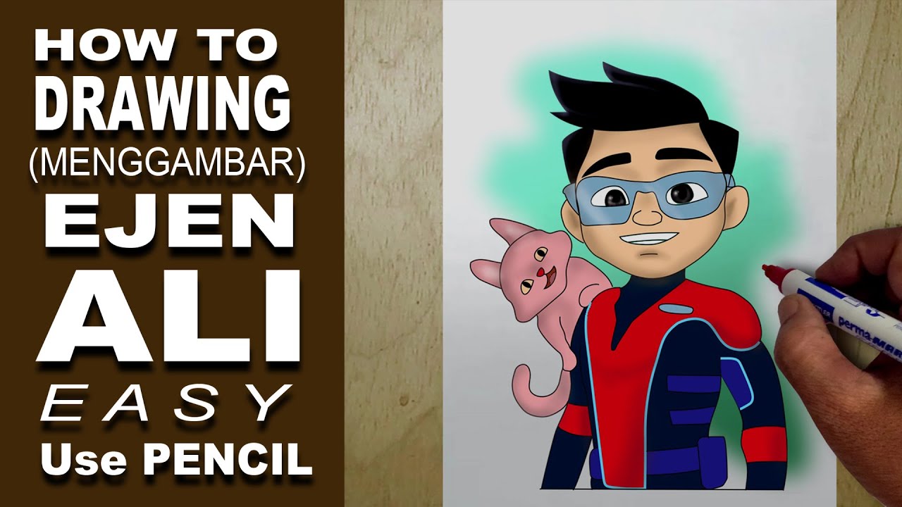 Drawing Ejen Ali Character & Comot Cat Easy - YouTube