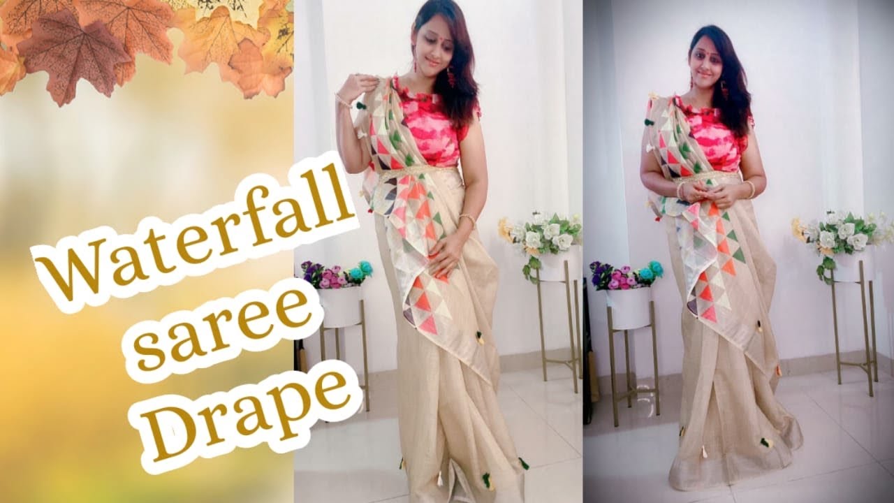 The waterfall saree drape |Waterfall saree draping tutorial | Unique ...