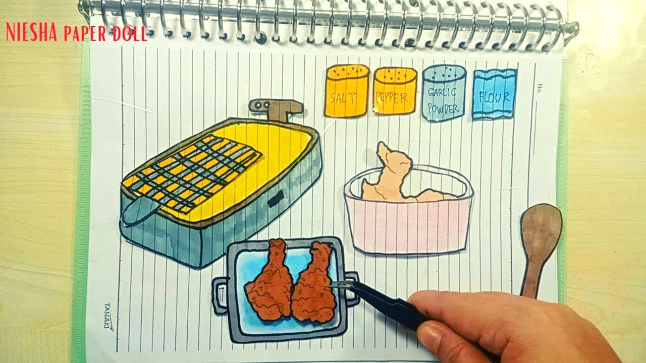 Paper Dolls DIY | Making fried chicken | Paper doll house | Paper craft ...