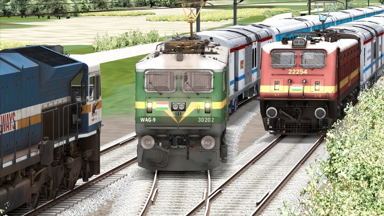 THREE TRAINS AT SAME TIME CROSSING ON RAILROAD | BUMPY RAILROAD - Train ...