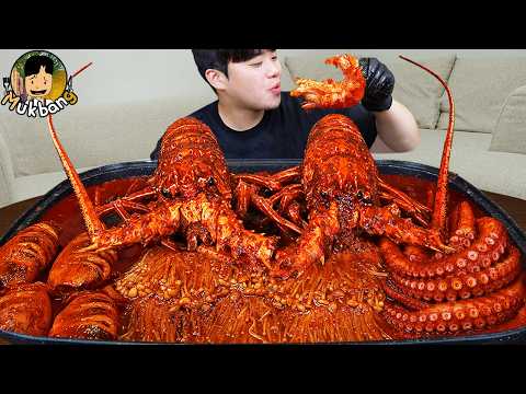 ASMR MUKBANG | FIRE Noodle, Spicy Seafood boil, Lobster, Octopus korean eating sound !