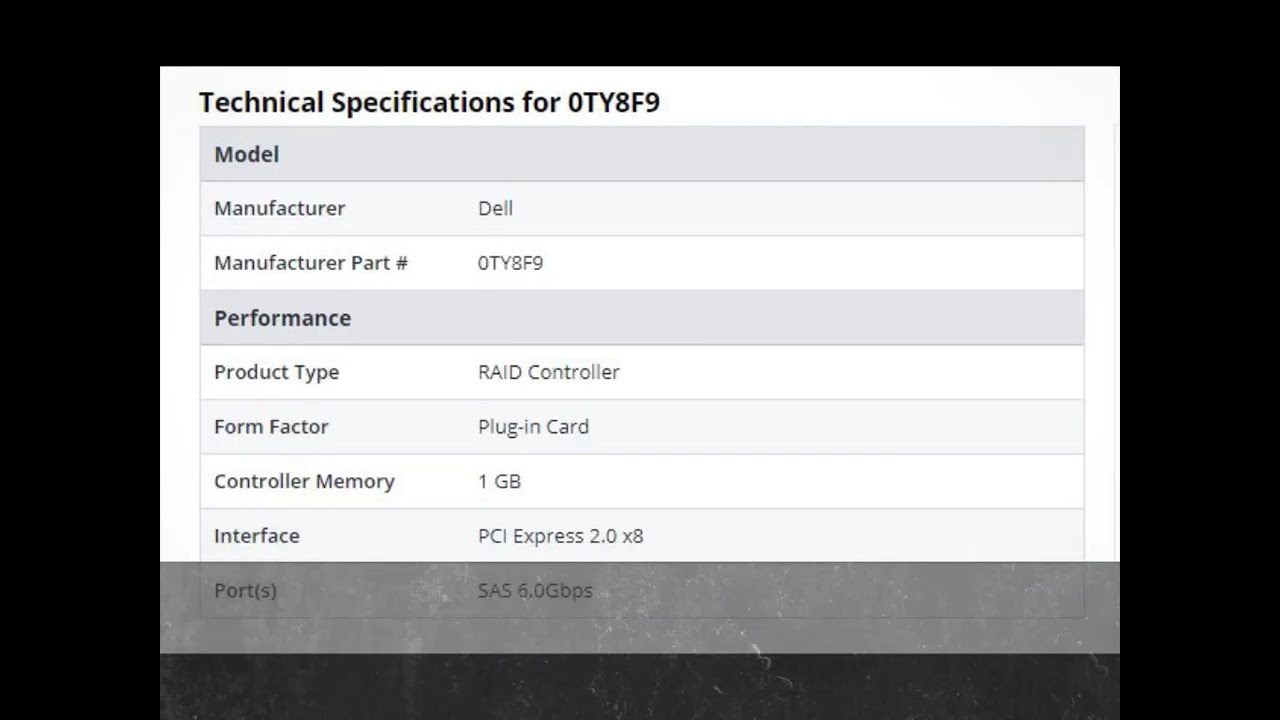 0TY8F9 Dell PERC H710P 1GB NV Cache 8-Port SAS 6Gbps PCI Express 2.0 x8 ...