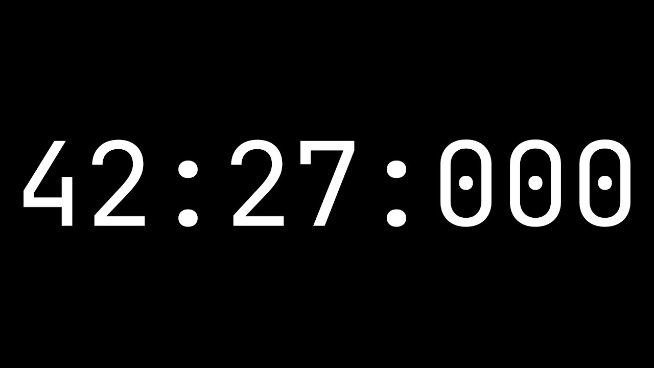 Countdown timer 42 minutes, 27 seconds [42:27:000] - White on black ...
