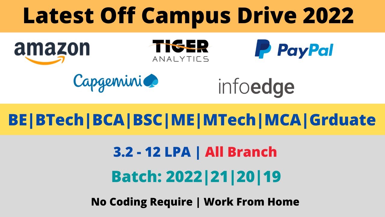 Latest off campus drive 2022 | NO Coding | Batches 2022/21/20/19 | Off ...
