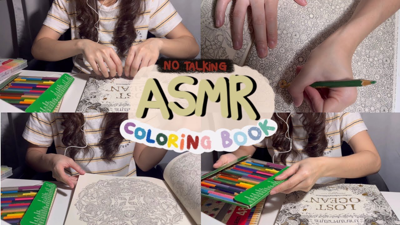 ASMR | 🎨 coloring book page turning and painting (no talking) ระบายสี ...