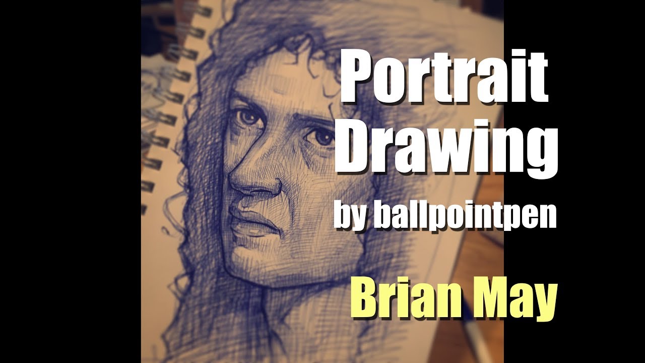 Portrait pen drawing - Brian May / 드로잉, 펜드로잉, 인물드로잉 - YouTube