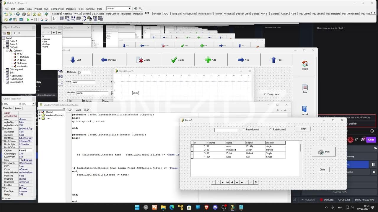 مثال تطبيقي للبحث في الدلفي و الفيلتر و الطباعة | Recherche Locate, filter , quick report Delphi ...
