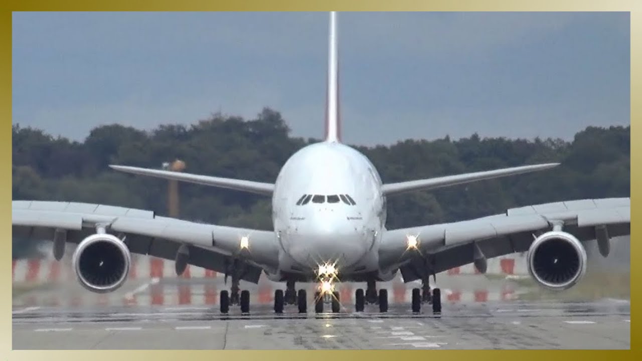 HEAD-ON VIEW of Emirates Airbus A380 - YouTube