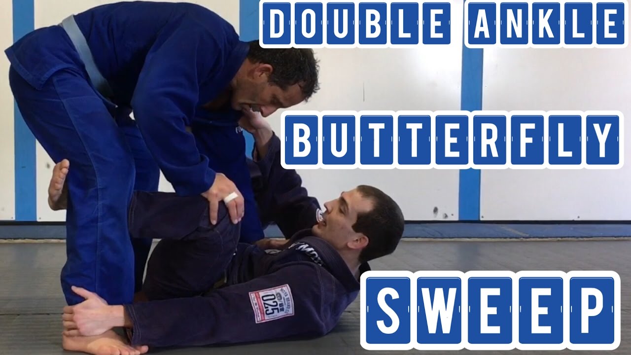 Double ankle grab butterfly guard sweep against standing opponent BJJ ...