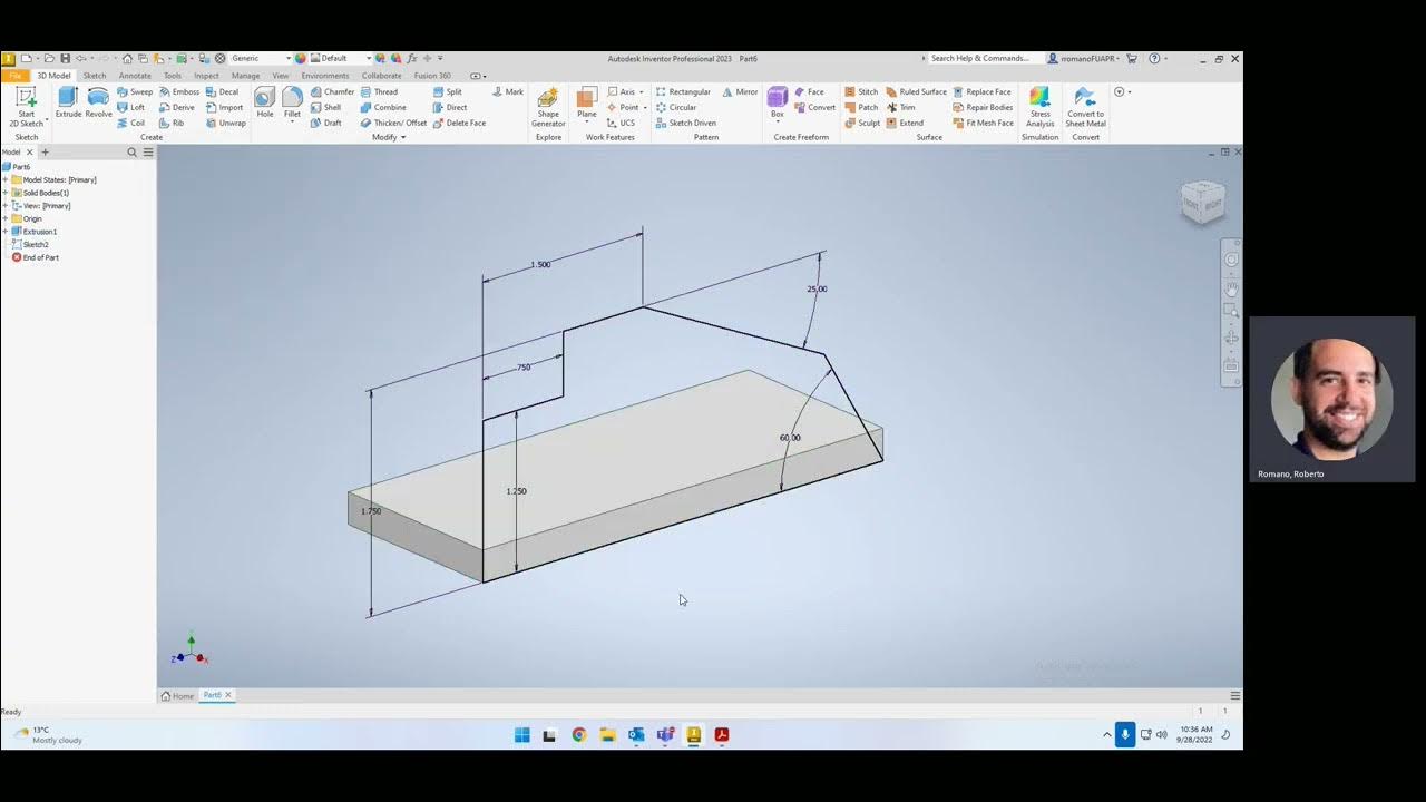 Inventor 2023 - Adding an Extruded Feature - YouTube