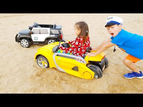 Ali and Adriana Ride on Toy Cars Power wheels STUCK in the SAND
