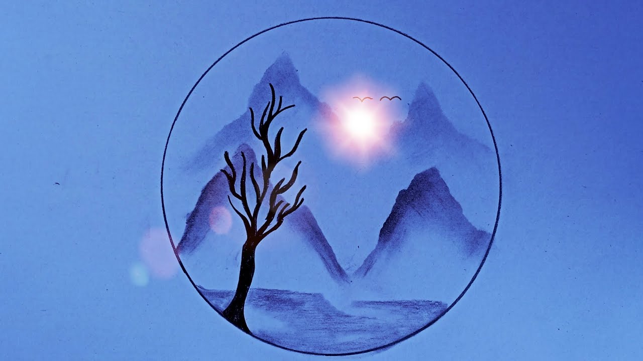 Easy mountain scenery with pencil || How to draw mountain scenery ...