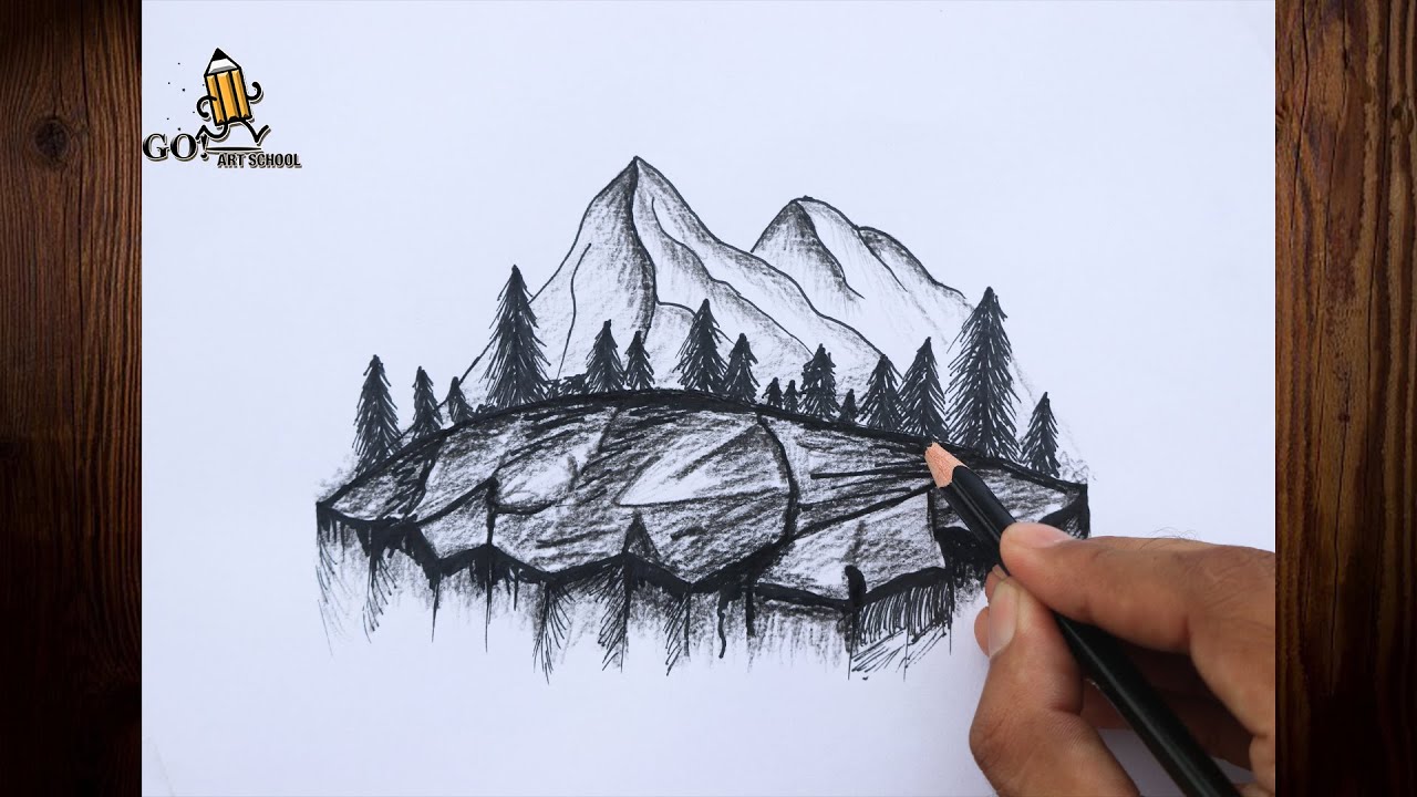 Floating Island drawing | Time lapse | ballpoint pen art | - YouTube