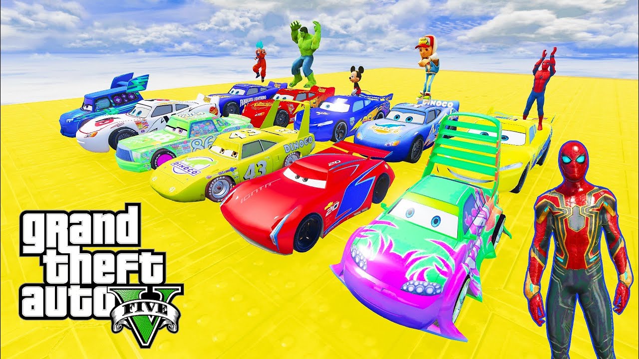 GTA V Spiderman Disney Cars The Amazing Ramp Jump Challenges - McQueen ...