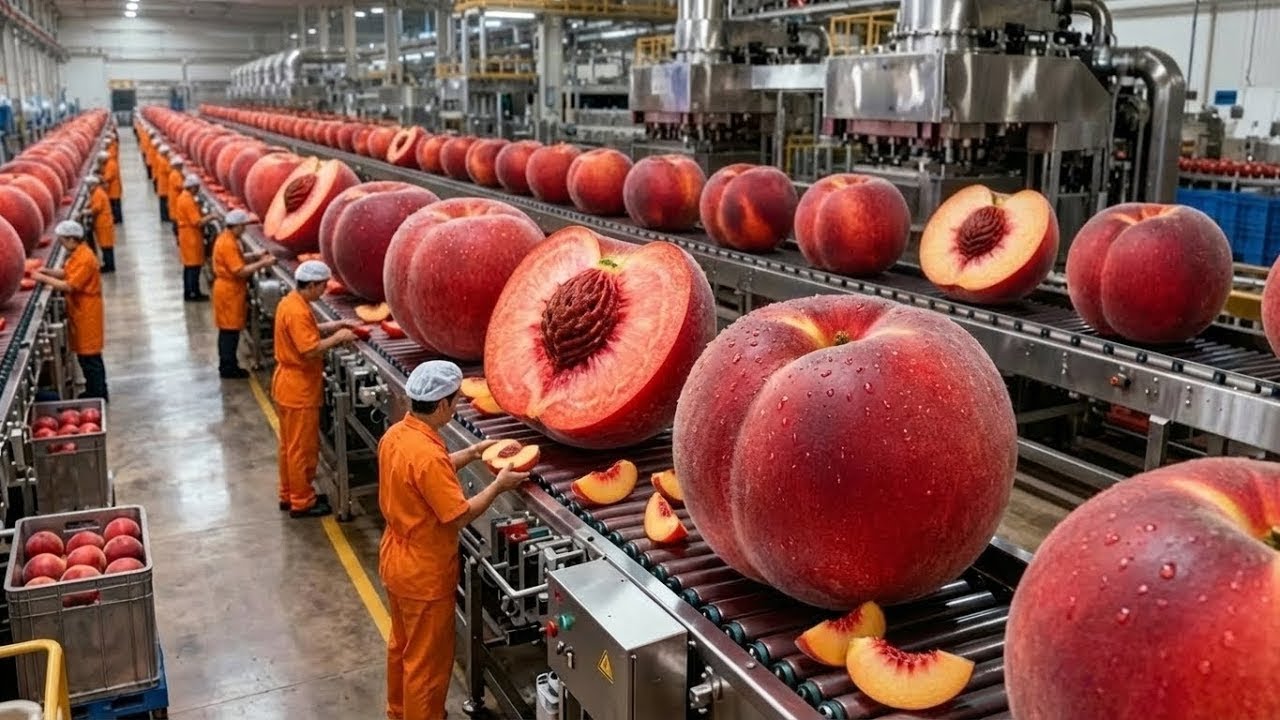 Inside a Modern Peach Processing Plant 🍑 | How Canned Peaches Are Made ...