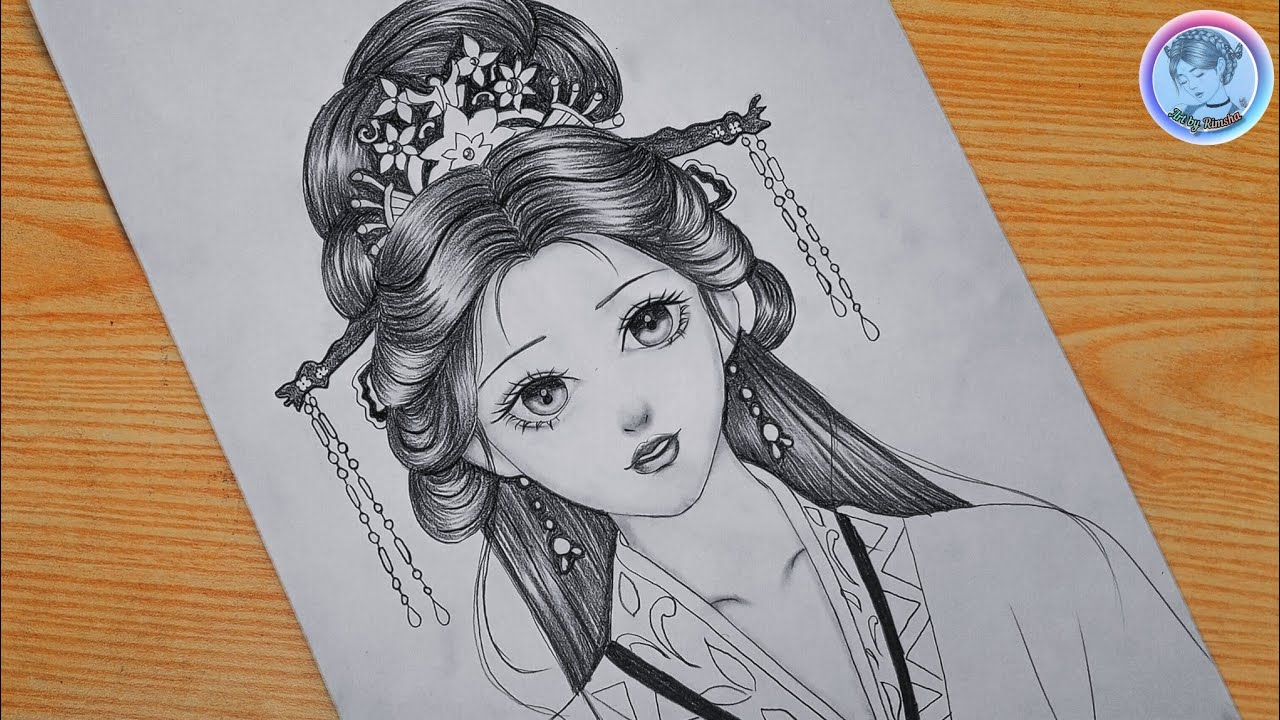 Semi realistic Cute Chinese girl Pencil Sketch|| Girl drawing||how to ...