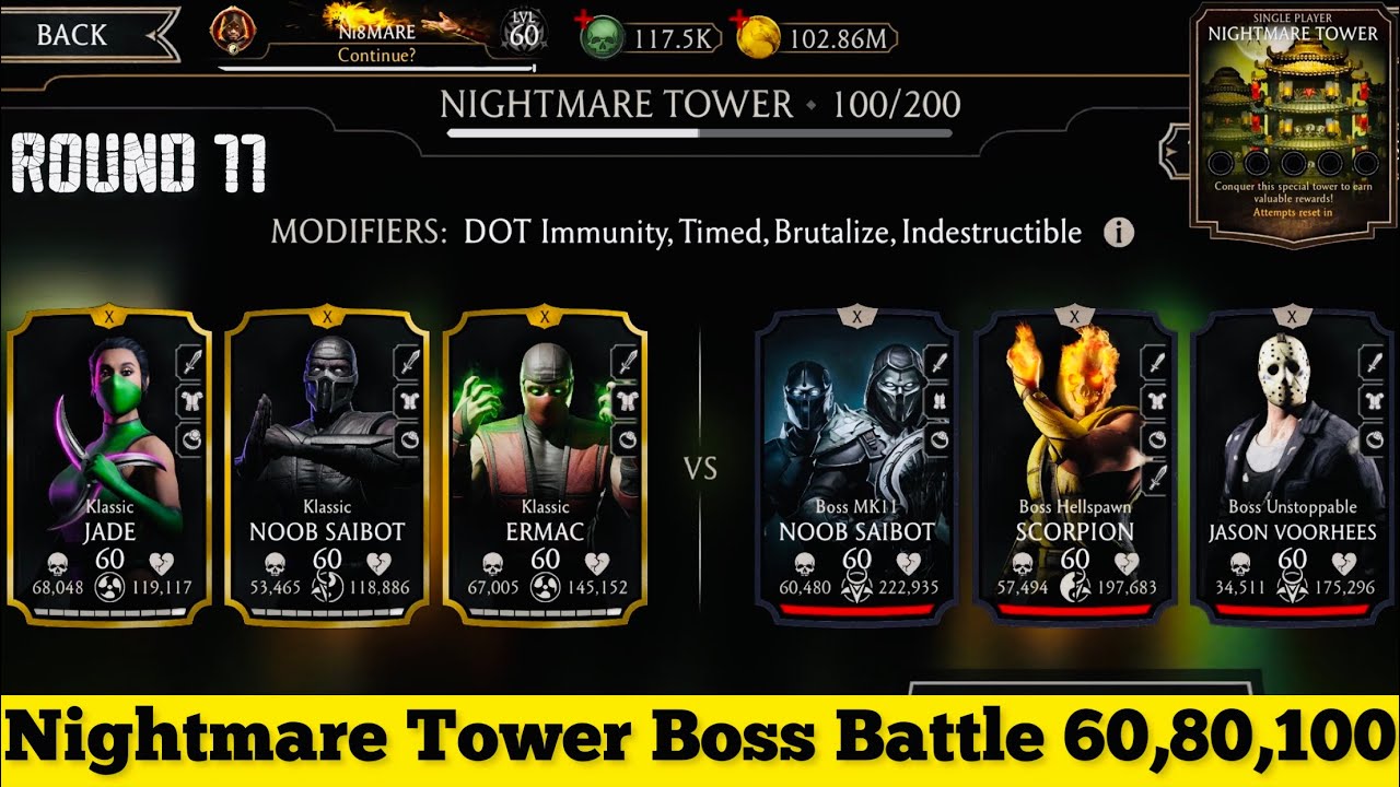 Nightmare Tower Bosses Battle 60,80 & 100 Fight + Reward | MK Mobile ...