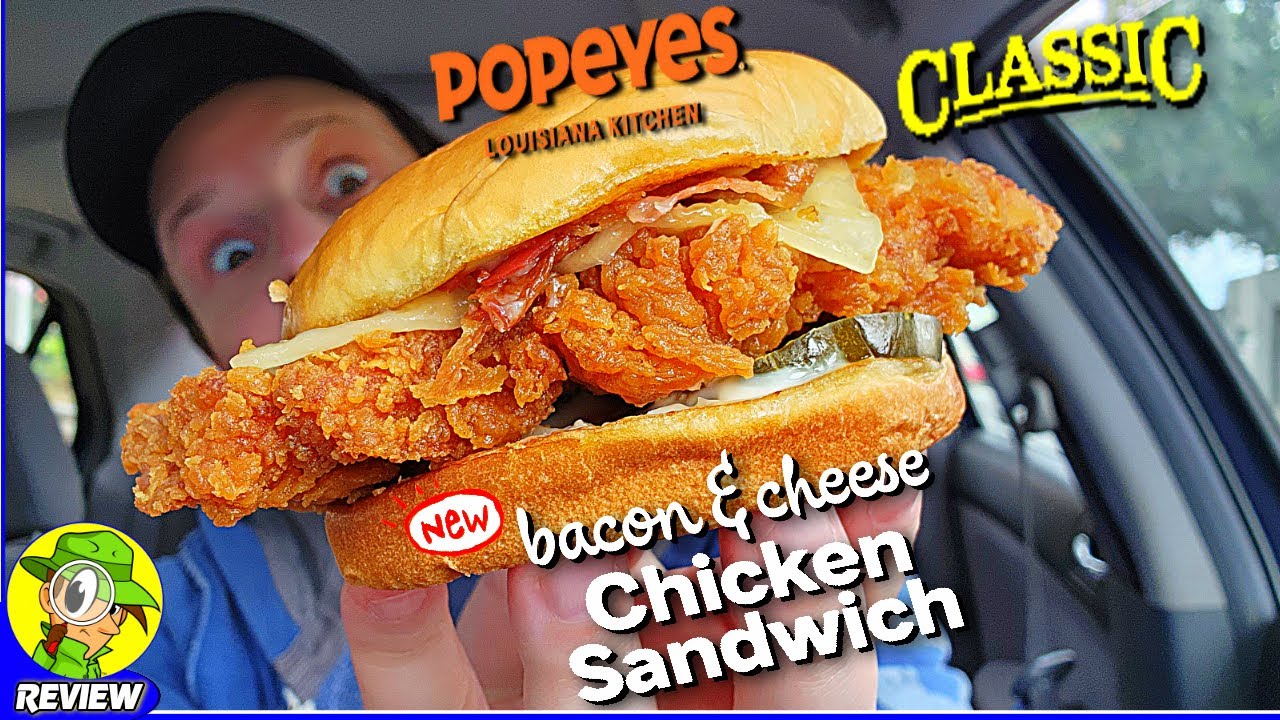 Popeyes® CLASSIC BACON & CHEESE CHICKEN SANDWICH Review ⚜️🥓🧀🍗🥪 | Peep ...