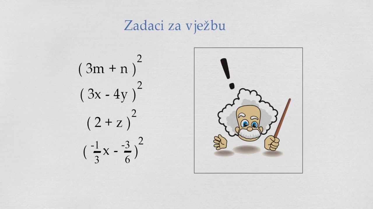 Kvadrat zbroja i razlike - YouTube