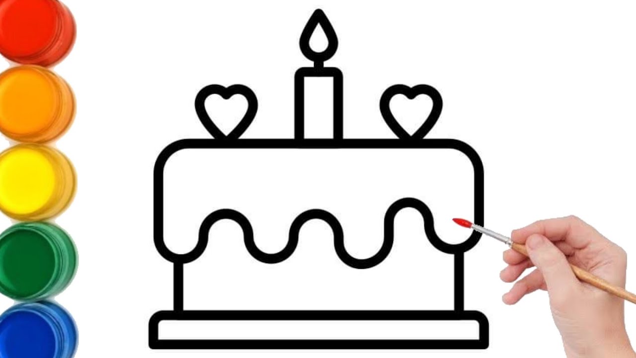 Drawing and Coloring Cake For Kids And Toddlers | How to Draw Cake ...