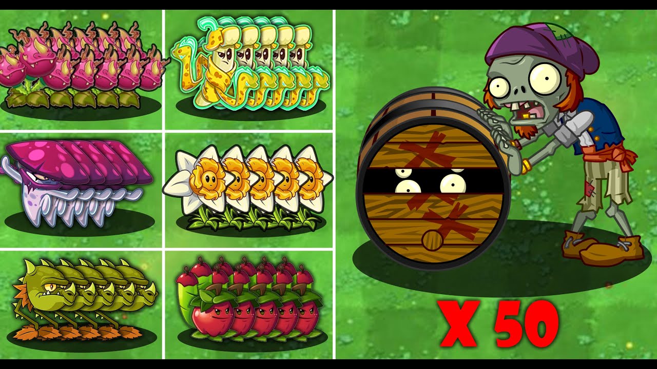 PVZ 2 Challenge - 15 Plants Max Level Vs 50 Barrel Roller Zombies - Who ...