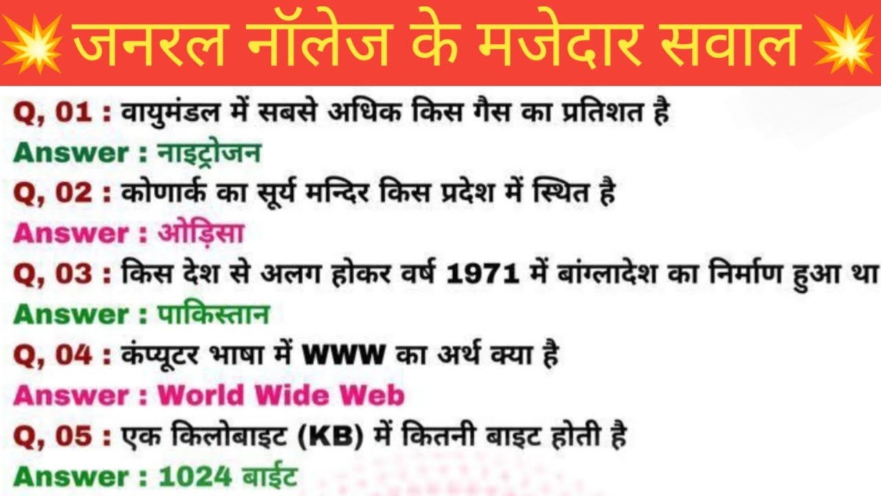 GeneralKnowledge 2024 ll समान्य ज्ञान ll Janral Nolej Question 2024 l ...