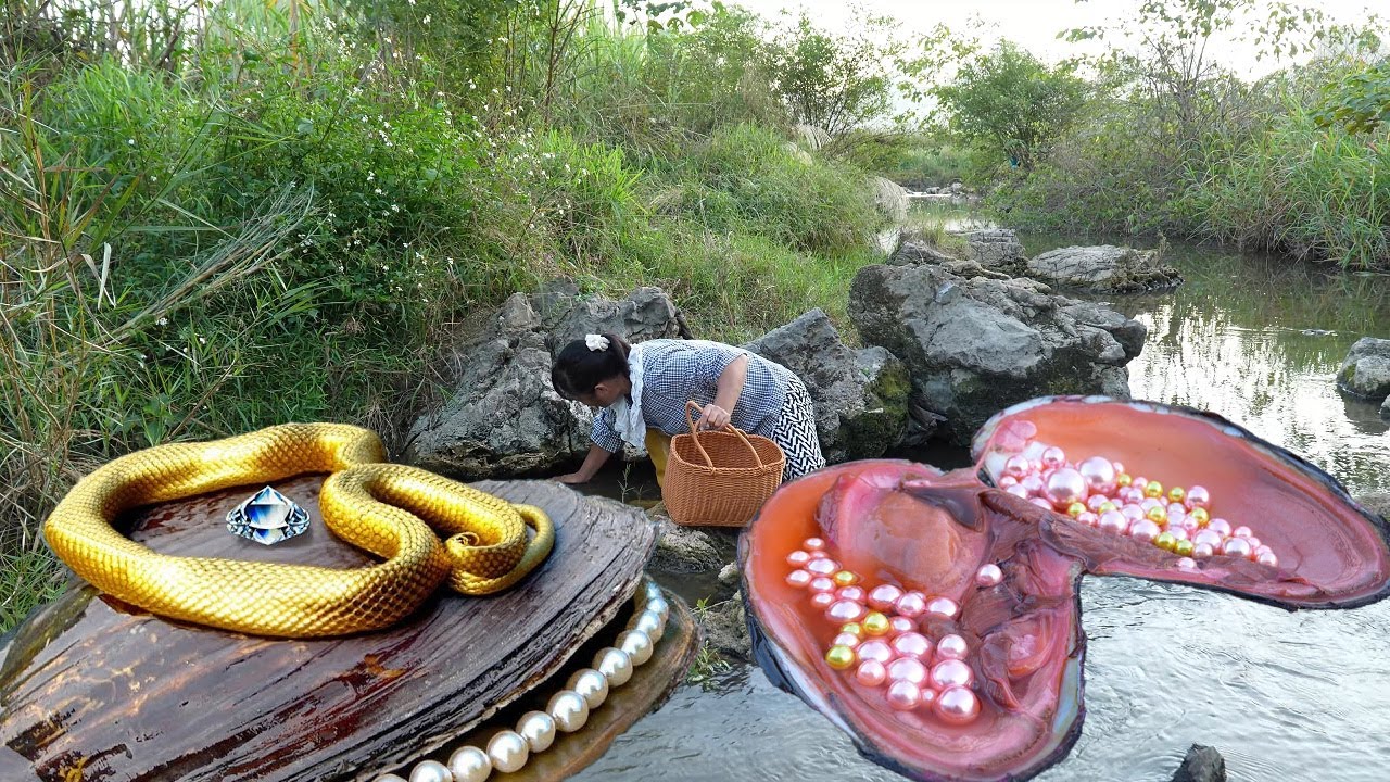 🔥🔥 A huge pink clam appeared in the crevice of the stone, and the girl ...