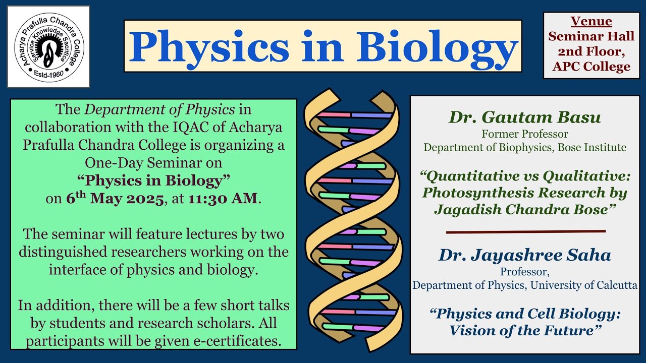 Seminar on Physics in Biology: Physics and Cell Biology by Dr ...