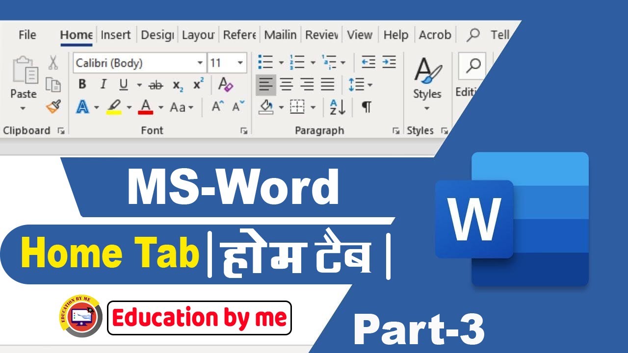 MS Word Home Tab Class Part- 3 हिन्दी विडियो | Education by me - YouTube