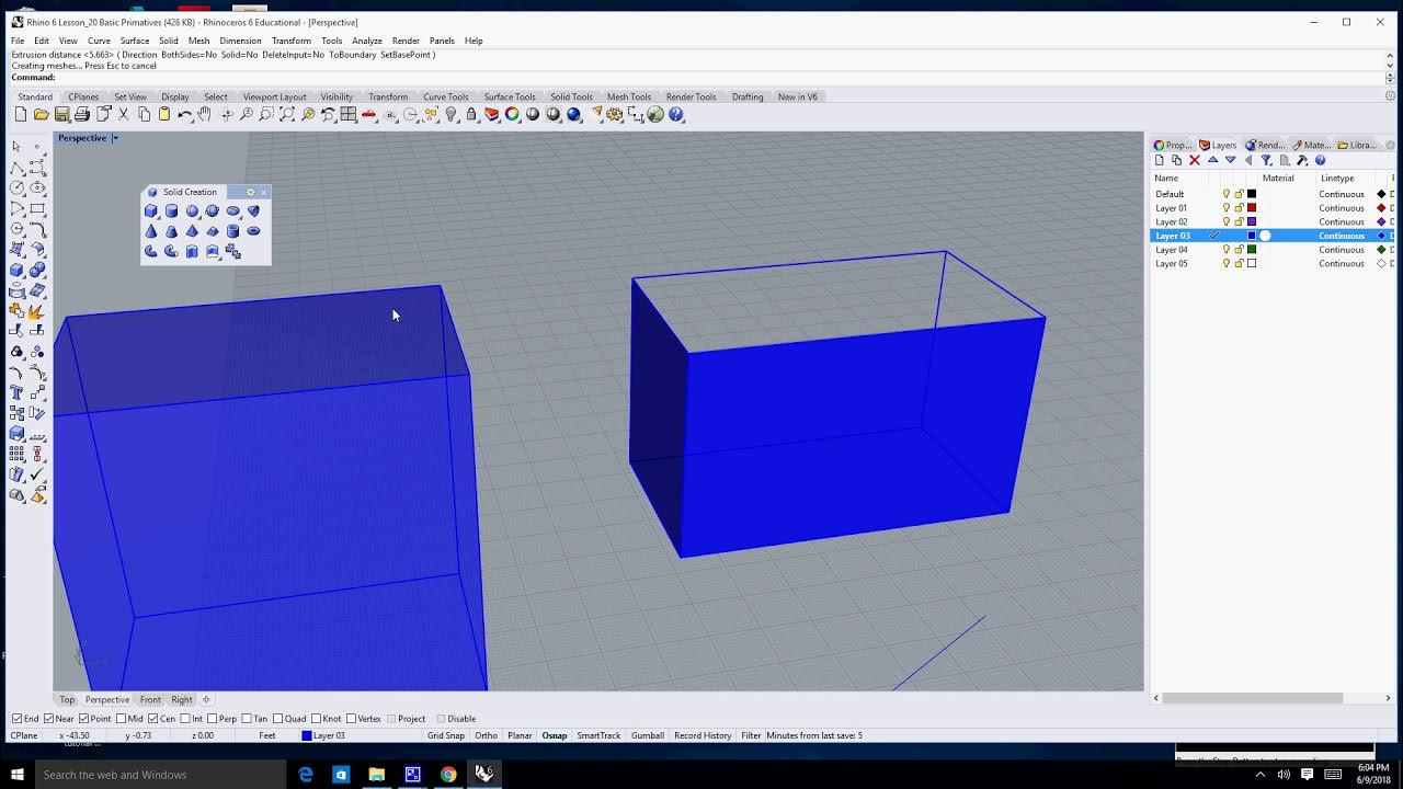 Rhino 6 Lesson 22 Basic 3D Modeling Extrude Curve Command Part 2 open extrusions and the cap ...