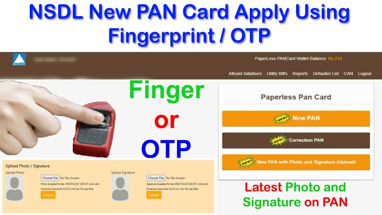 New PAN Card Apply With photo and signature using Fingerprint PAN Agent ...