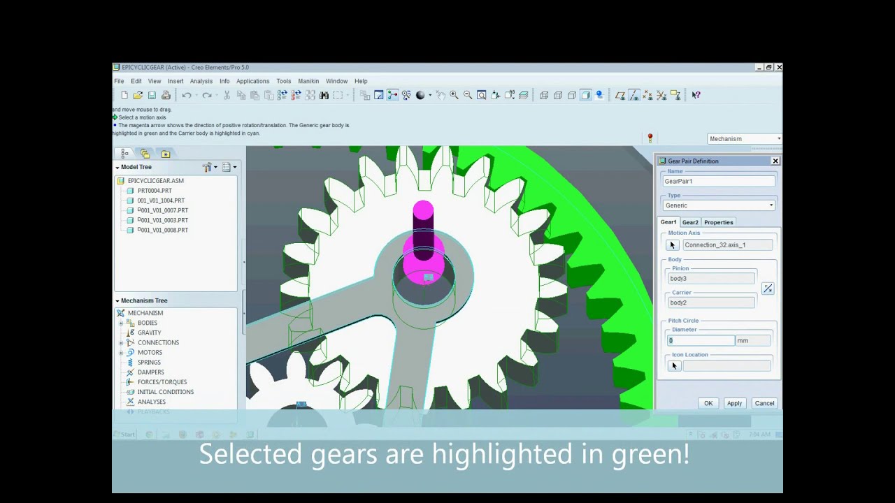 How to mesh gears to create epicyclic gear mechnism in pro engineer ...