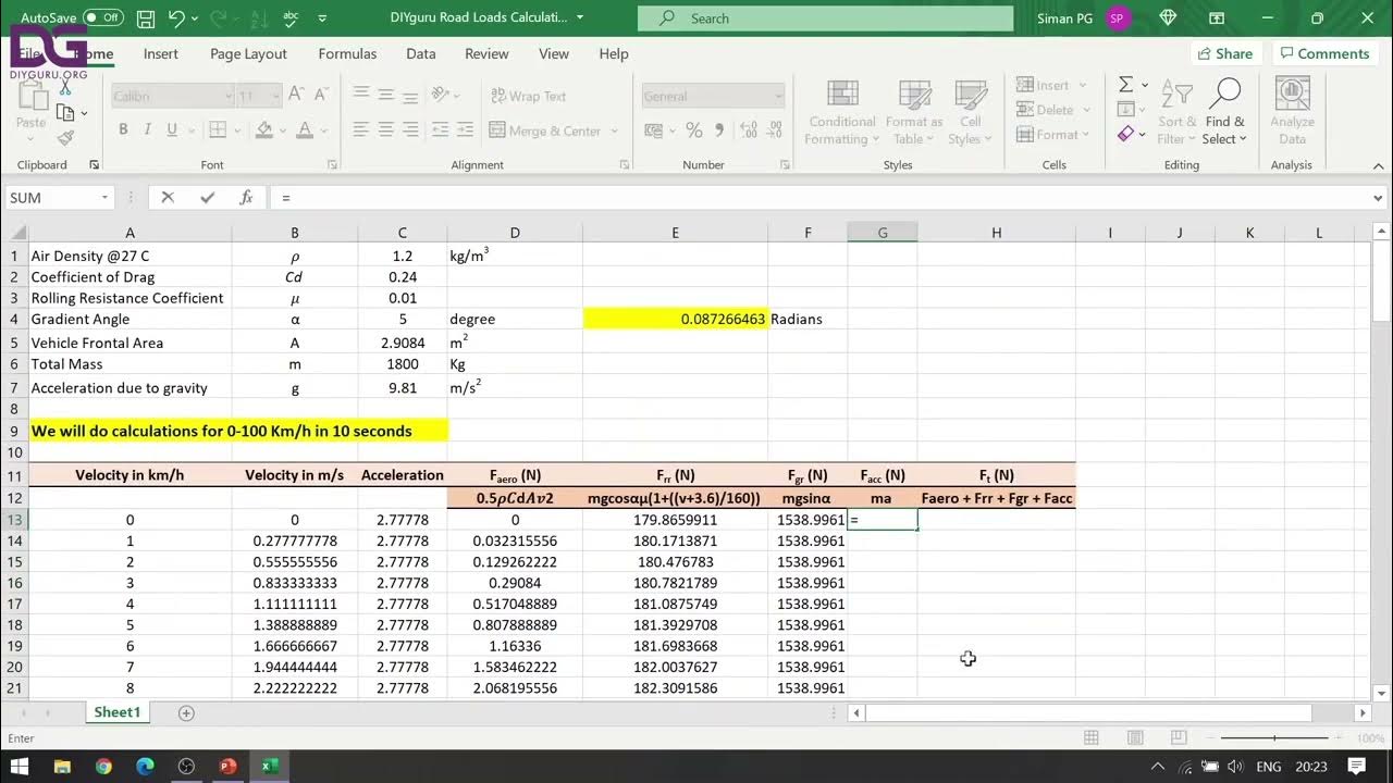 Road Loads Calculations using Excel Sheet | Electric Vehicles (EV ...