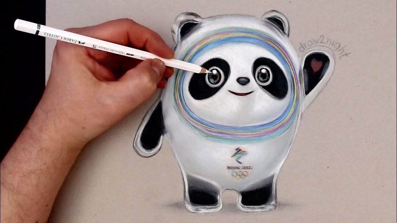 Simple and fast Panda Bing Dwen Dwen drawing. - YouTube