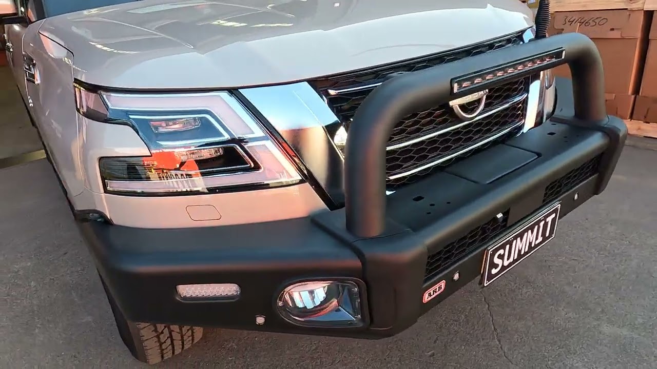 Nissan Y62 Summit Sahara bar with light bar. ARB Tamworth - YouTube