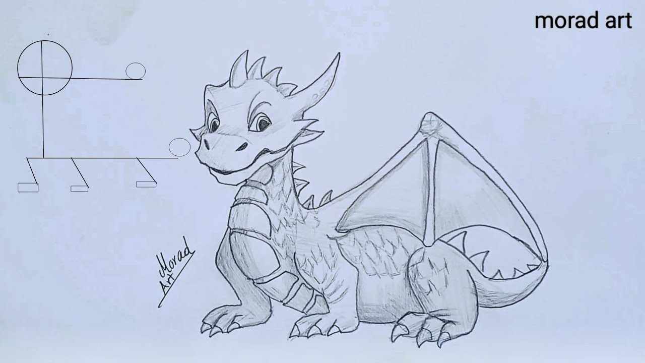 How to draw a small dragon with a pencil step by step for beginners ...