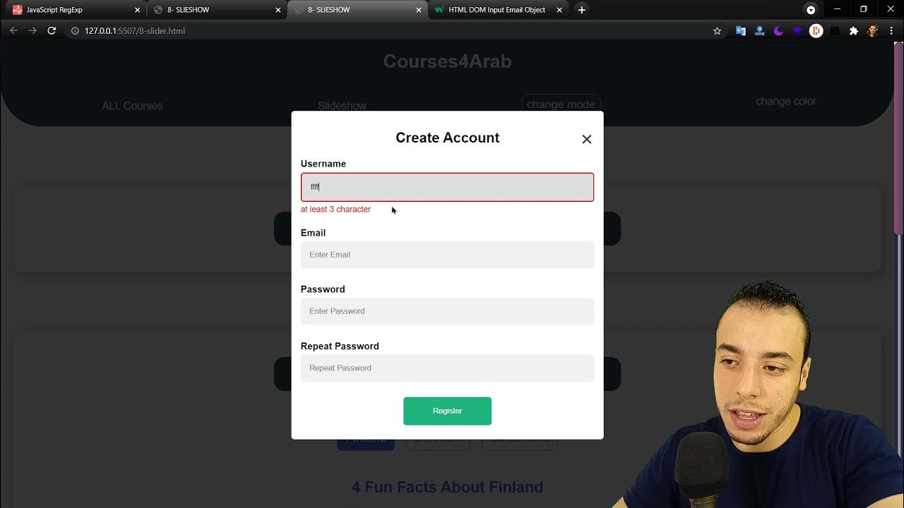 javascript projects level3 lesson10 v2 || JavaScript Form validation - YouTube