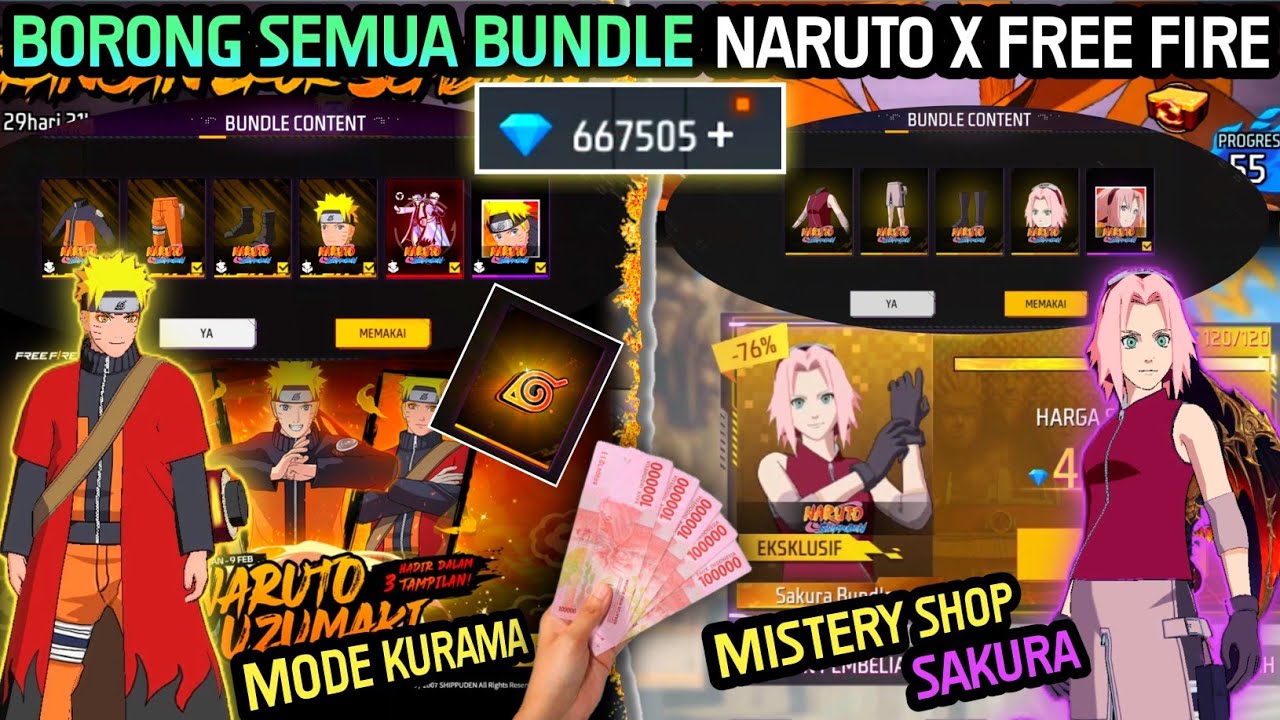 😱 BORONG MISTERY SHOP & BUNDLE NARUTO ( Semua Event Free Fire X Naruto ...