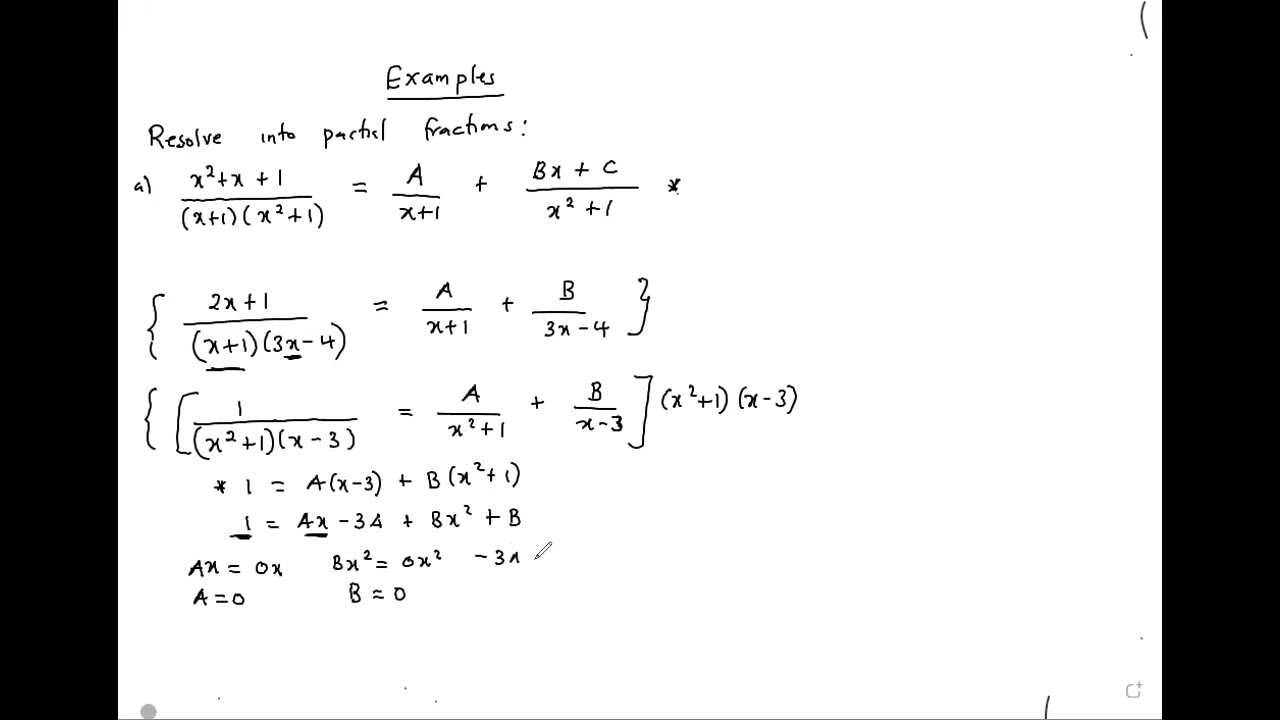 Partial fractions with non linear factors - YouTube