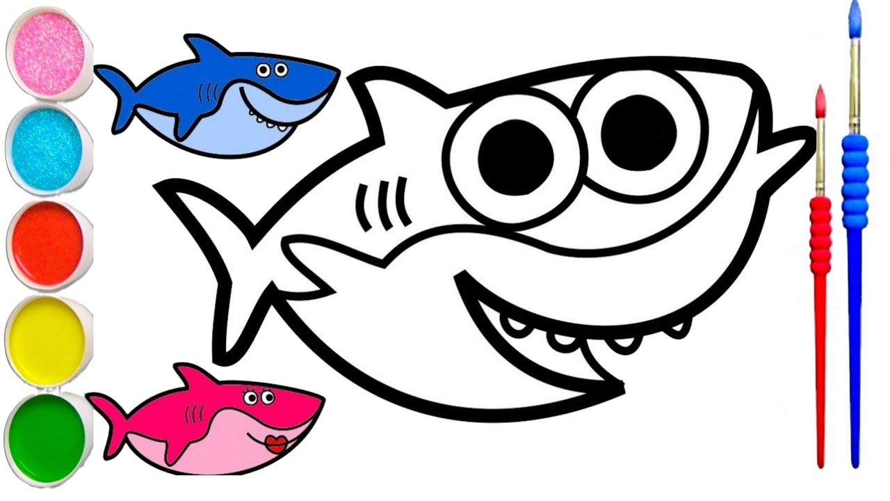 Baby Shark With Her Family Drawing Painting and Coloring for Kids ...