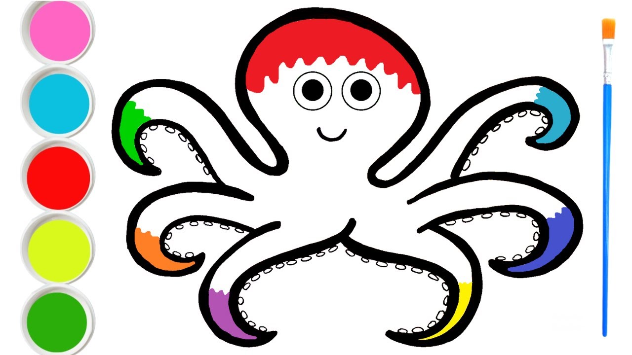 Rainbow Octopus Drawing, Coloring and Painting Easy for Kids and ...