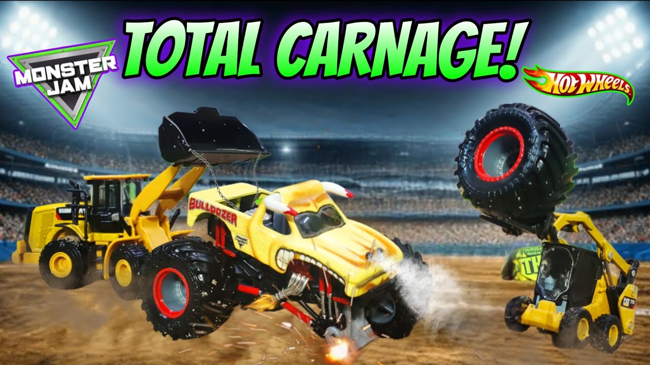 Bulldozer Gets Wrecked! Monster Jam Diecast Toy Monster Truck Racing ...