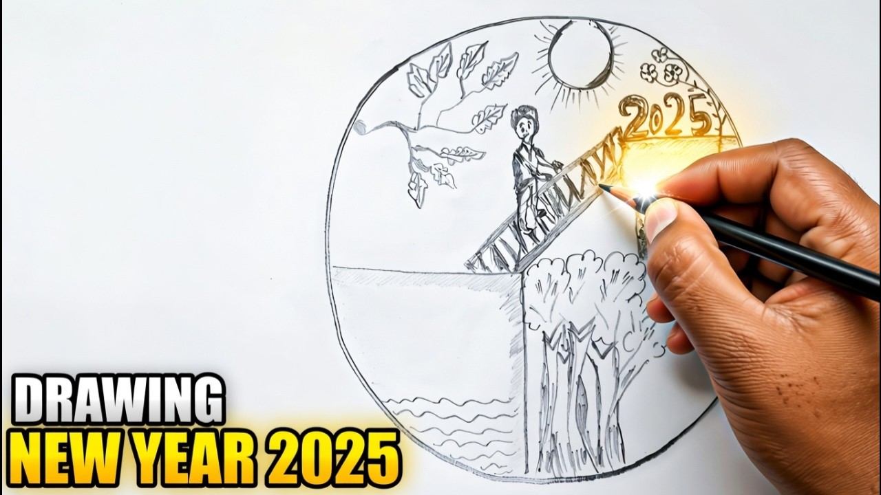happy new year drawing 2025 easy | new year drawing - YouTube
