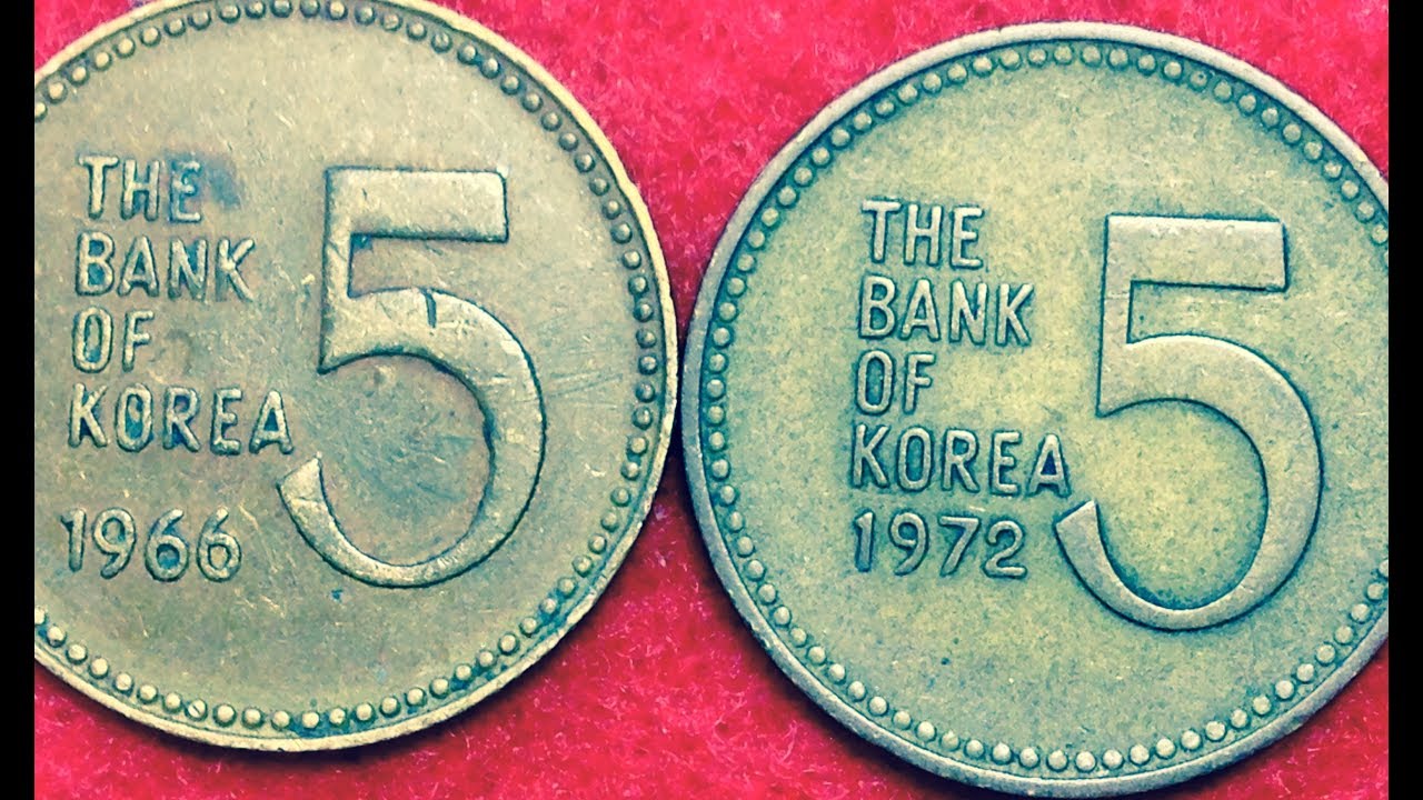 South Korea Changes Metals: 1966 "Commercial Bronze" 5 Won - 1972 Brass ...