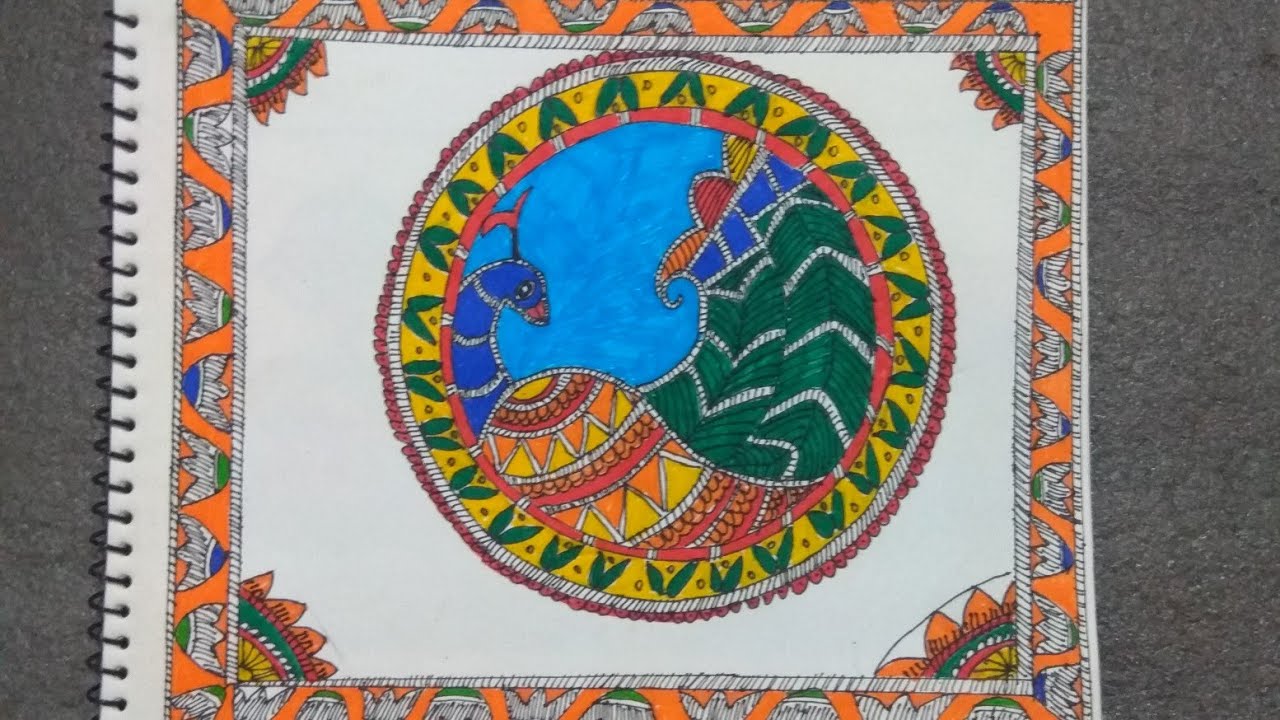 How to draw mithila painting / madhubani paintings with sketch color ...